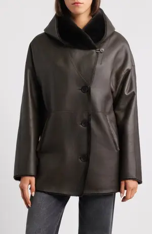 HISO Cherez Reversible Hooded Shearling Coat