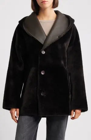HISO Cherez Reversible Hooded Shearling Coat