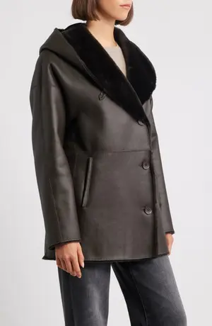 HISO Cherez Reversible Hooded Shearling Coat