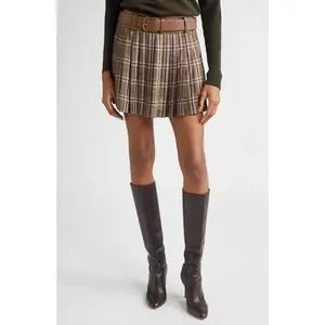 Ramy Brook Metallic Plaid Mini Skirt With Faux Leather Belt