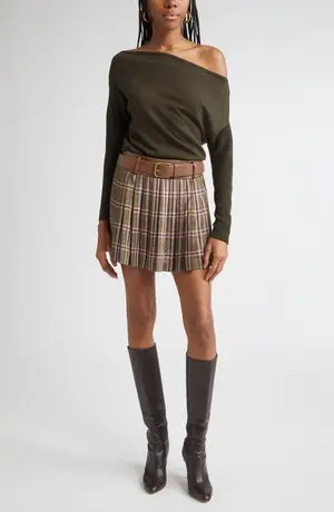 Ramy Brook Metallic Plaid Mini Skirt With Faux Leather Belt