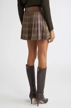 Ramy Brook Metallic Plaid Mini Skirt With Faux Leather Belt