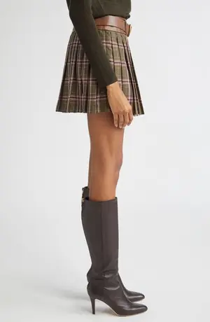 Ramy Brook Metallic Plaid Mini Skirt With Faux Leather Belt