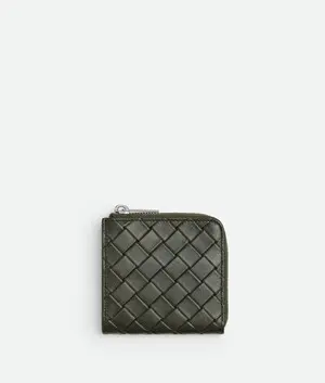 BOTTEGA  VENETA Intrecciato Stamp Compact Zip Around Wallet - Camping