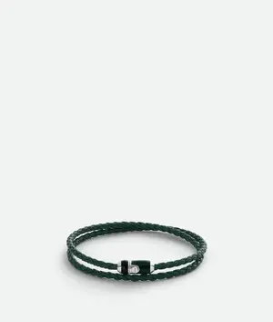 BOTTEGA  VENETA Braided Leather And Sterling Silver Bracelet - Black/emerald Green