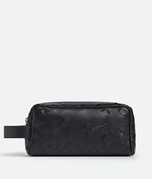 BOTTEGA  VENETA Intrecciato Leather Travel Pouch - Black