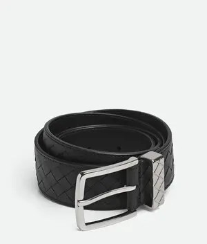 BOTTEGA  VENETA Intreccio Loop Leather Belt - Black