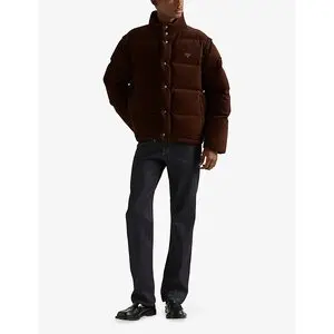 Prada Logo-plaque Corduroy Down Jacket - Brown