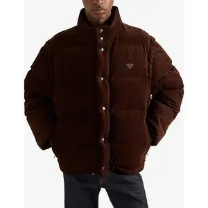 Prada Logo-plaque Corduroy Down Jacket - Brown