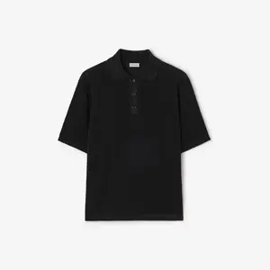Burberry Check Trim Cotton Polo Shirt - Black