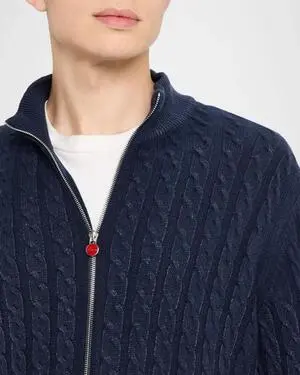 Kiton Washed Cashmere Cable Knit Full-zip Sweater - Blue