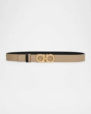 FERRAGAMO Mediterraneo Reversible Gancini Belt Daino Nero