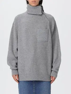 Sportmax Ribbed Knit Sweater With Pocket And Zip Detail - Grey