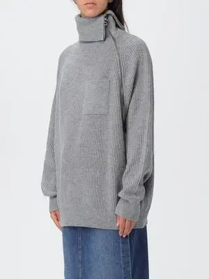 Sportmax Ribbed Knit Sweater With Pocket And Zip Detail - Grey