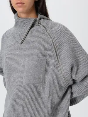 Sportmax Ribbed Knit Sweater With Pocket And Zip Detail - Grey