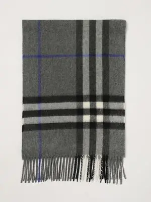 Burberry Classic Check Scarf In Pure Cashmere With Fringed Edges - Grey