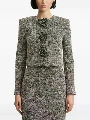 Oscar De La Renta Flower-embellished Tweed Jacket