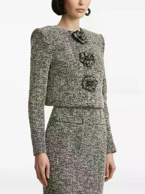 Oscar De La Renta Flower-embellished Tweed Jacket