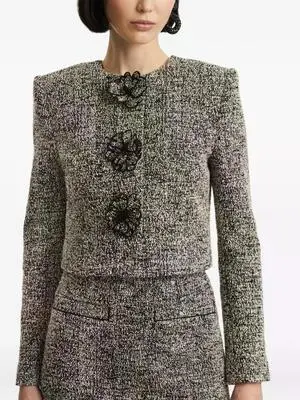 Oscar De La Renta Flower-embellished Tweed Jacket