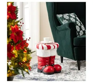GLITZHOME 14.5'h Christmas Peppermint Boot Stoo L/table