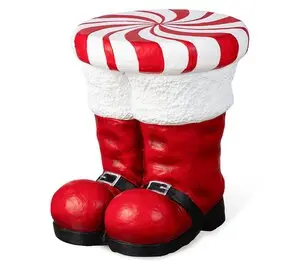 GLITZHOME 14.5'h Christmas Peppermint Boot Stoo L/table