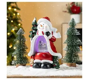 GLITZHOME Christmas Resin Lighted Santa Snowman Waterglobe - One-color