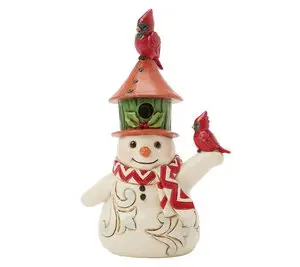 JIM SHORE Heartwood Creek Snowman Birdhouse Hat Mini 4.53in H - One-color