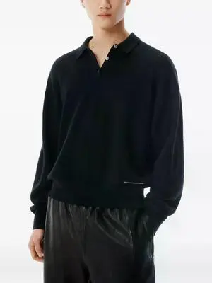 Alexander Wang Logo-patch Long-sleeve Polo Shirt - Black