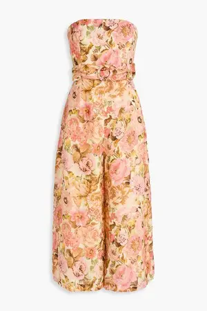 Zimmermann Strapless Floral-print Linen Jumpsuit - Baby Pink