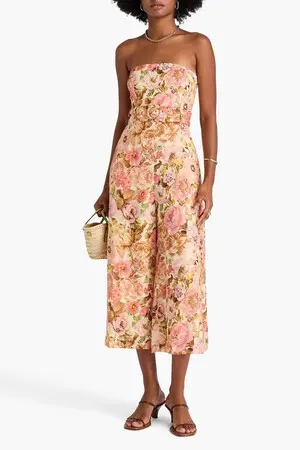 Zimmermann Strapless Floral-print Linen Jumpsuit