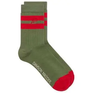 DAMSON MADDER Sporty Calf Socks - Olive