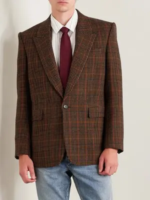 Saint Laurent Houndstooth Checked Wool Blazer