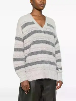 TWINSET Striped V-neck Sweater - Grey