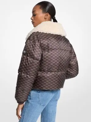 Michael Kors Logo Print Sherpa Puffer Jacket - Brown