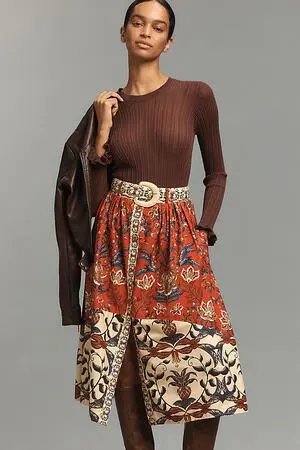 Farm Rio Printed Button-front A-line Midi Skirt