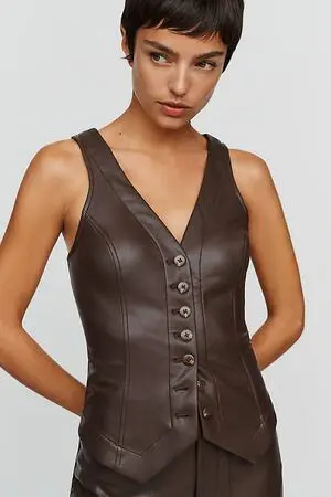 Anthropologie Halsey Faux Leather Slim Vest Top - Java