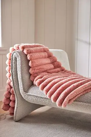 Anthropologie Tipped Puffer Faux-fur Throw Blanket - Peach