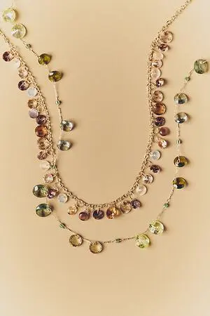 Anthropologie Floating Crystal Necklace - Olive