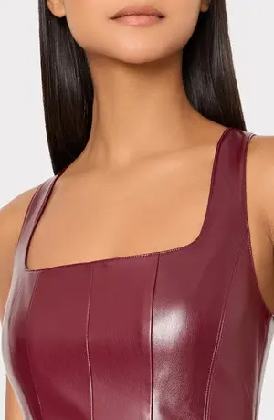 MILLY Faux Leather Mini Dress - Deep Burgundy