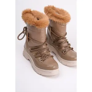 PROLOGUE SHOES Rosie Fur Lined Boots - Light Beige Faux Leather