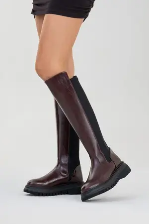 PROLOGUE SHOES Shadow Knee High Boots - Burgundy Faux Leather