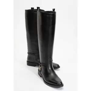 FOREVER & ALWAYS SHOES Leather Knee High Buckle Boots