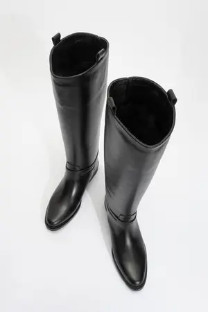 FOREVER & ALWAYS SHOES Leather Knee High Buckle Boots