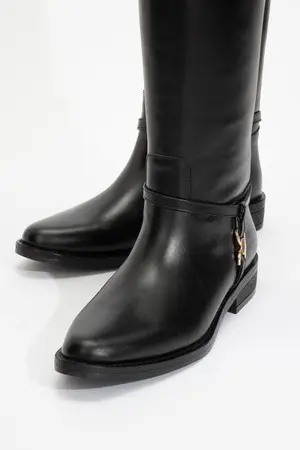 FOREVER & ALWAYS SHOES Leather Knee High Buckle Boots