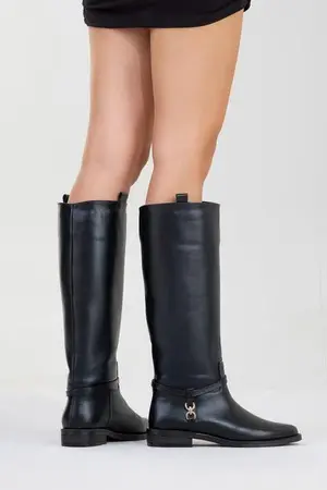 FOREVER & ALWAYS SHOES Leather Knee High Buckle Boots