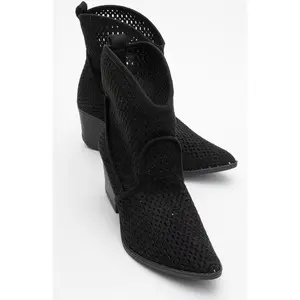 PROLOGUE SHOES Block Heel Summer Boots - Black Faux Leather