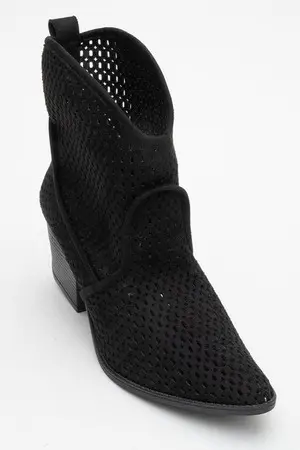 PROLOGUE SHOES Block Heel Summer Boots - Black Faux Leather