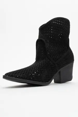 PROLOGUE SHOES Block Heel Summer Boots - Black Faux Leather