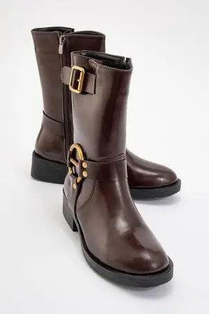 PROLOGUE SHOES Fies Buckled Boots - Burgundy Faux Leather