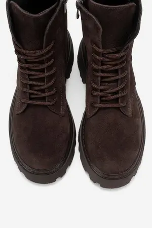 FOREVER & ALWAYS SHOES Leather Lace-up Ankle Boots - Brown Suede Leather